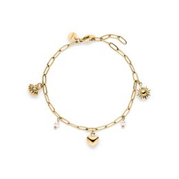 Armband s.Oliver "Summer Charms, Muschel-Optik, Herz, Sonne", gelbgoldfarben, kristallwei&szlig;, wei&szlig;, kristallwei&szlig;, Armb&auml;nder, Damen, 21cm, Edelstahl Perlen, Edelstahl, Perlen, Armband, mit Zirkonia (synth.) - mit Perle (imitiert)