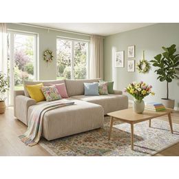 Ecksofa Trendmanufaktur "Prag, Schlafsofa mit Bettkasten, Couch in L-Form, Breite 253 cm", cream, B:253cm H:82cm T:167cm, 92%Polyester, 8%Polyamide, Sofas, Ecksofa, in Cordstoff HYPER, cream, Recamiere links