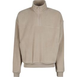 Rundhalspullover Urban Classics "Urban Classics Herren Basic Polar Fleece Troyer", Herren, Gr. 3XL, beige (warmsand), 100% Polyester, unifarben, oversize, amerikanischer Ausschnitt, Pullover Rundhalspullover