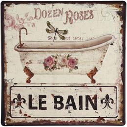 Metallbild AMBIENTE HAUS "Le Bain 30x30cm", gold (farbe bild(er): antik), B:30cm H:30cm T:0,2cm, Eisen, Bilder, mit Schriftzug und Rosen