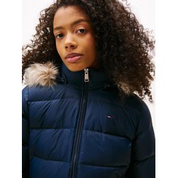 Steppjacke Tommy Jeans "TJW BASIC HOODED DOWN JACKET EXT", Damen, Gr. XXXL(46), blau (schwarz night navy), Web, Obermaterial: 100% Polyester. Futter: 100% Polyester. Wattierung: 70% Daunen, 30% Federn, unifarben, regular fit h&uuml;ftlang, eingesetzt B&uuml;ndchen, Jacken Steppjacke, mit Logostickerei