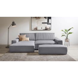 Polsterecke OTTO HOME "SHERWOOD XXL tief, L-Form, Schlaffunktion, Bigsofa, Cord, Leinenoptik", grau (dunkelgrau), B:284cm H:90cm T:135cm, 100% Polyester, Sofas, stellbar zum Schlafsofa (Krokodilverbinder), Cord, Leinenoptik