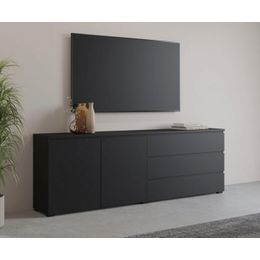 Sideboard OTTO HOME "Modo, Breite 200 cm, moderne grifflose Kommode 2T&uuml;ren/3 SK", schwarz, schwarz, B:200cm H:68cm T:34,5cm, Holzwerkstoff, Melamin, Metall, Sideboards, Sideboard, Schubladenkommode mit viel Stauraum, Einlegeb&ouml;den verstellbar