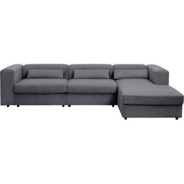 Ecksofa "Uno, L-Form, Breite: 307cm", grau, B:307cm H:71cm T:155cm, 100% PES, ATLANTIC HOME COLLECTION, Sofas, Ecksofa, beidseitig montierbarem Longchair,mit Taschenfederkern, in Cord