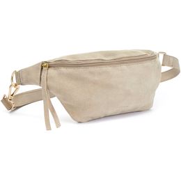 Bauchtasche ELBSAND "Umh&auml;ngetasche, Ledertasche, Brusttasche, Crossbody Bag, G&uuml;rteltasche", Damen, Gr. B/H/T: 26cm x 12cm x 7cm, beige (sand), Veloursleder, unifarben, Taschen, Handtasche Damen zum Umh&auml;ngen aus weichem Veloursleder