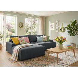 Ecksofa Trendmanufaktur "Prag, Schlafsofa mit Bettkasten, Couch in L-Form, Breite 253 cm", anthrazit, B:253cm H:82cm T:167cm, 95%Polyester, 5%Polyamide, Sofas, Ecksofa, in feinem Strukturstoff, anthrazit, Recamiere links