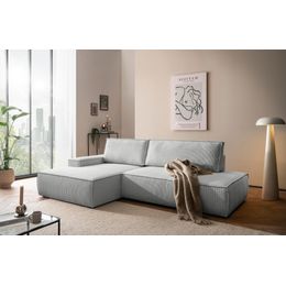 Ecksofa OTTO HOME "SHERWOOD, Schlafsofa in L-Form offen (275cm), Cord, Leinenoptik", grau (hellgrau), B:275cm H:85cm T:167cm, 100% Polyester, Sofas, Ecksofa, Schlaffunktion und Bettkasten, Kedernaht, hoher Sitz- & Liegekomfort