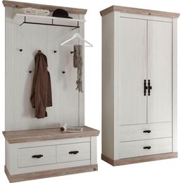 Garderoben-Set Home Affaire "Florenz", wei&szlig; (pinie wei&szlig;), B:224cm, Holzwerkstoff, Kastenm&ouml;bel-Sets, bestehend aus 1 Bank, 1 Paneel und 1 Stauraumschrank
