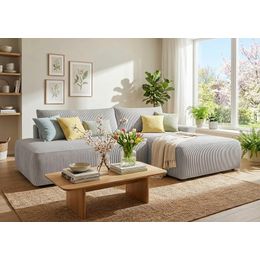 Ecksofa Trendmanufaktur "Prag, Schlafsofa mit Bettkasten, Couch in L-Form, Breite 253 cm", betongrau, B:253cm H:82cm T:167cm, 92%Polyester, 8%Polyamide, Sofas, Ecksofa, in Cordstoff HYPER, betongrau, Recamiere rechts