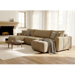 Wohnlandschaft OTTO HOME "YLVAA U-Form, 311 cm/Schlafsofa(132/269)-OTTO. Verl&auml;ssliche Qualit&auml;t.", beige, B:311cm H:80cm T:52cm, Sofas, Wohnlandschaft, Tonnentaschen-Federkern, Bettkasten, Feinstruktur weich