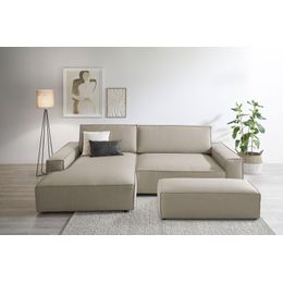 Polsterecke OTTO HOME "SHERWOOD XXL tief, L-Form, Schlaffunktion, Bigsofa, Cord, Leinenoptik", braun (hellbraun), B:284cm H:90cm T:135cm, 100% Polyester, Sofas, stellbar zum Schlafsofa (Krokodilverbinder), Cord, Leinenoptik