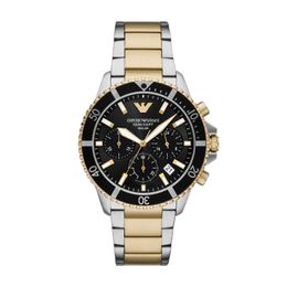 Chronograph Emporio Armani, schwarz (edelstahlfarben, gelbgoldfarben), Armbanduhren, Herren, Chronograph, Armbanduhr, Solar, Herrenuhr, Edelstahlarmband, analog, Tag