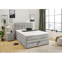 Jockenh&ouml;fer Boxspringbett JOCKENH&Ouml;FER GRUPPE "Amy", grau (hellgrau 426, 29), L:217cm, Bezug Bett: Cordstoff (100% Polyester);Topper und Matratzenspiegel: 100% Polyester, Komplettbetten, Boxspringbett, mit Bettkasten und Kaltschaum-Topper, erh&auml;ltlich in 120, 140 & 180cm