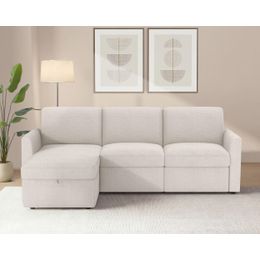 Ecksofa DOREL HOME "NORDHUS, L-Form, 200 cm, Recamiere rechts/links montierbar", creme, B:200cm H:80cm T:128cm, 100% Polyester, Sofas, Ecksofa, gro&szlig;er Stauraum, softer Cord und feiner Webstoff-Bezug