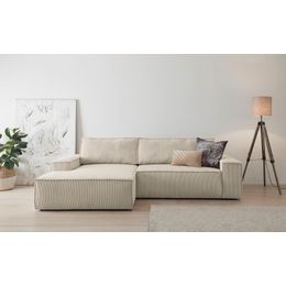 Ecksofa OTTO HOME "SHERWOOD L-Form, 267 cm - OTTO. Verl&auml;ssliche Qualit&auml;t.", beige (hellbeige), B:267cm H:85cm T:167cm, 100% Polyester, Sofas, Ecksofa, Schlaffunktion mit Bettkasten (210x136 cm), Cord, Vintage, Samtvelours