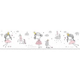 A.S. Cr&eacute;ation Bord&uuml;re A.S. CR&Eacute;ATION "Magic Princess", bunt (wei&szlig; grau rosa), B:0,16m L:5m, Papier, Tapeten, Tapete Kinder Bord&uuml;re M&auml;dchenzimmer Borte Wohnzimmer Design Wandtapete