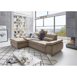 Ecksofa DIE PLANBAR "MP-IN16037 L-Form, Breite 289 cm, mit Kaltschaum-Polsterung", braun (mandel), B:289cm H:85cm T:195cm, 100% Polyester, Sofas, Ecksofa, mit Sitztiefenverstellung & Zierkissen