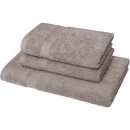 Handtuch Set Dyckhoff "Planet", grau (taupe), 3 Stk., Walkfrottier, Walkfrottier, Obermaterial: 100% Baumwolle, Handtuch-Sets, 2 Handt&uuml;cher (50x100cm), 1 Duschtuch (70x140cm)