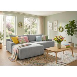 Ecksofa Trendmanufaktur "Prag, Schlafsofa mit Bettkasten, Couch in L-Form, Breite 253 cm", betongrau, B:253cm H:82cm T:167cm, 92%Polyester, 8%Polyamide, Sofas, Ecksofa, in Cordstoff HYPER, betongrau, Recamiere links