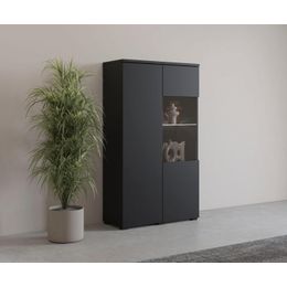Vitrine OTTO HOME "Modo, Breite 80 cm, moderner griffloser Vitrineschrank", schwarz, B:80cm H:140cm T:34,5cm, FSC-zertifizierter Holzwerkstoff, Glas, Melamin, Metall, Schr&auml;nke, Vitrine, Vitrine mit viel Stauraum, Einlegeb&ouml;den verstellbar, Glast&uuml;r