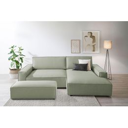 Polsterecke OTTO HOME "SHERWOOD XXL tief, L-Form, Schlaffunktion, Bigsofa, Cord, Leinenoptik", gr&uuml;n (hellgr&uuml;n), B:284cm H:90cm T:135cm, 100% Polyester, Sofas, stellbar zum Schlafsofa (Krokodilverbinder), Cord, Leinenoptik