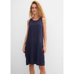 Jerseykleid bonprix "Baumwoll-Jerseykleid mit Taschen", Damen, Gr. 40/42 (M), N-Gr, dunkelblau, Obermaterial: 100% Baumwolle, A-Linie, Kleider Jerseykleid, f&uuml;r den Alltag, &auml;rmellos, aus Baumwolle, in A-Linie, mit Taschen