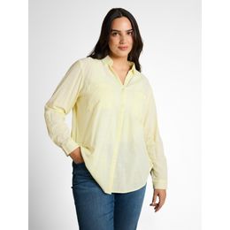Shirtbluse Tom Tailor PLUS "TTP Blouse", Damen, Gr. 44, soft lemon, Web, Obermaterial: 100% Baumwolle, regular fit h&uuml;ftbedeckend, V-Ausschnitt, Aufschlag, Blusen, mit aufgesetzten Brusttaschen