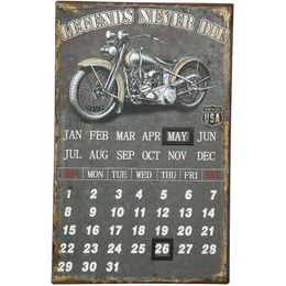 Metallbild AMBIENTE HAUS "Kalender - Biker 25x40cm", bunt (farbe bild(er): bunt), B:40cm H:25cm T:1cm, Eisen, Bilder, mit Magneten, Motorrad und "Legends never die" Schriftzug