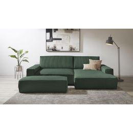 Polsterecke OTTO HOME "SHERWOOD XXL tief, L-Form, Schlaffunktion, Bigsofa, Cord, Leinenoptik", gr&uuml;n (dunkelgr&uuml;n), B:284cm H:90cm T:135cm, 100% Polyester, Sofas, stellbar zum Schlafsofa (Krokodilverbinder), Cord, Leinenoptik