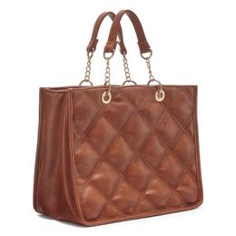 Handtasche Vivance "Henkeltasche, Schultertasche, Minibag, Damentasche", Damen, Gr. B/H/T: 32cm x 25cm x 11cm, camelfarben, Lederimitat, unifarben, Taschen Handtasche, mit modischer Steppung und Ketten-Details VEGAN