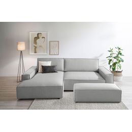 Polsterecke OTTO HOME "SHERWOOD XXL tief, L-Form, Schlaffunktion, Bigsofa, Cord, Leinenoptik", silber (silbergrau), B:284cm H:90cm T:135cm, 100% Polyester, Sofas, stellbar zum Schlafsofa (Krokodilverbinder), Cord, Leinenoptik