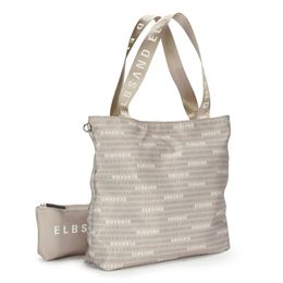 Shopper ELBSAND "Strandtasche, Badetasche, XXL Tasche, Handtasche, Einkaufstasche", Damen, Gr. B/H/T: 37cm x 39cm x 12cm, beige (sand), Stoff, Textil, mehrfarbig, Taschen Shopper, Schultertasche aus weichem Material mit modischem Logo Print VEGAN