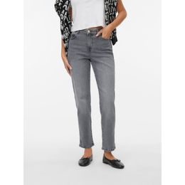 V&eacute;ro Moda Straight-Jeans VERO MODA "VMAMARA MR SLIM STRAIGHT ANK VI2112 NOOS", Damen, Gr. 28, L&auml;nge 30, blau (medium grau denim), Denim/Jeans, Obermaterial: 98% Baumwolle, 2% Elasthan, unifarben, Jeans Straight-Jeans