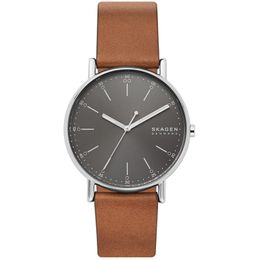 Quarzuhr Skagen "SIGNATUR", braun (hellbraun, anthrazit), Armbanduhren, Damen, Quarzuhr, Armbanduhr, Herrenuhr, Damenuhr, analog, Lederarmband