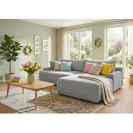 Ecksofa Trendmanufaktur "Prag, Schlafsofa mit Bettkasten, Couch in L-Form, Breite 253 cm", betongrau, B:253cm H:82cm T:167cm, 92%Polyester, 8%Polyamide, Sofas, Ecksofa, in Cordstoff HYPER, betongrau, Recamiere rechts