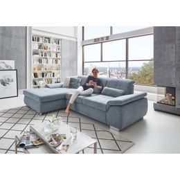 Ecksofa DIE PLANBAR "MP-IN16037 L-Form, Breite 289 cm, mit Kaltschaum-Polsterung", blau (ice), B:289cm H:85cm T:195cm, 100% Polyester, Sofas, Ecksofa, mit Sitztiefenverstellung & Zierkissen
