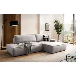 Ecksofa OTTO HOME "SHERWOOD, Schlafsofa in L-Form offen (275cm), Cord, Leinenoptik", silber (silbergrau), B:275cm H:85cm T:167cm, 100% Polyester, Sofas, Ecksofa, Schlaffunktion und Bettkasten, Kedernaht, hoher Sitz- & Liegekomfort