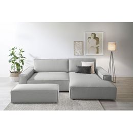 Polsterecke OTTO HOME "SHERWOOD XXL tief, L-Form, Schlaffunktion, Bigsofa, Cord, Leinenoptik", silber (silbergrau), B:284cm H:90cm T:135cm, 100% Polyester, Sofas, stellbar zum Schlafsofa (Krokodilverbinder), Cord, Leinenoptik