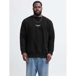 Jack & Jones PlusSize Sweatshirt "JJESOHO SWEAT CREW NECK NOOS PLS", Herren, Gr. 4XL, schwarz, angeraute Sweatware, Obermaterial: 80% Baumwolle, 20% Polyester, JACK & JONES PLUSSIZE, bedruckt, regular fit normal, Rundhals, Rippb&uuml;ndchen, Sweatshirts Sweatshirt, Baumwollmischung, regular fit