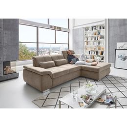 Ecksofa DIE PLANBAR "MP-IN16037 L-Form, Breite 289 cm, mit Kaltschaum-Polsterung", braun (mandel), B:289cm H:85cm T:195cm, 100% Polyester, Sofas, Ecksofa, mit Sitztiefenverstellung & Zierkissen