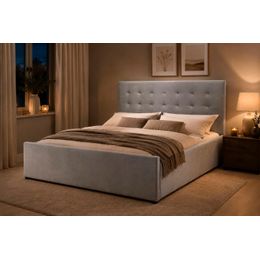 Polsterbett OTTO HOME "Hamar, Knopfsteppung im Kopfteil, bis 250 KG belastbar", grau (hellgrau, hellgrau, hellgrau), B:149cm H:105cm L:217cm, 100% Polyester, Betten, Polsterbett, in verschiedenen Gr&ouml;&szlig;en und Stoffen und Farben