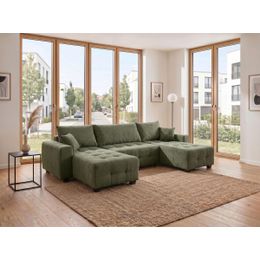 Wohnlandschaft Collection AB "Bella U-Form, Breite 314 cm", gr&uuml;n, B:314cm T:162cm, 100%Polyester, Sofas, Wohnlandschaft, Wonlandschaft, Schlaffunktion,Bonnelfederkern,R&uuml;ckenkissen