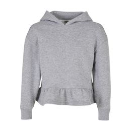 Hoodie Urban Classics "Urban Classics Damen Girls Organic Volants Hoody", M&auml;dchen, Gr. 122/128, grau, 100% Baumwolle, unifarben, Sweatshirts Hoodie