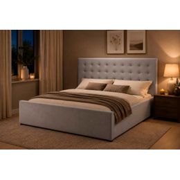 Polsterbett OTTO HOME "Hamar, Knopfsteppung im Kopfteil, bis 250 KG belastbar", grau (hellgrau, hellgrau, hellgrau), B:189cm H:105cm L:217cm, 100% Polyester, Betten, Polsterbett, in verschiedenen Gr&ouml;&szlig;en und Stoffen und Farben