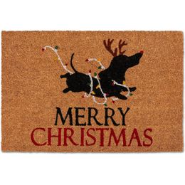 Fu&szlig;matte Astra "Kokosvelours Dackel xmas 40c60", beige, B:40cm H:1,4mm L:60cm, Kokos, Teppiche, Fu&szlig;matte, Kokos, Nat&uuml;rliches Material, Hund, Weihnachten