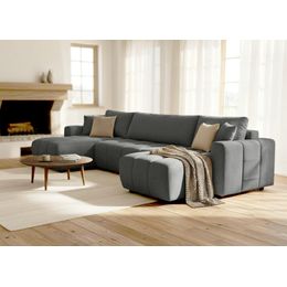 Wohnlandschaft OTTO HOME "YLVAA U-Form, 311 cm/Schlafsofa(132/269)-OTTO. Verl&auml;ssliche Qualit&auml;t.", anthrazit, B:311cm H:80cm T:52cm, Sofas, Wohnlandschaft, Tonnentaschen-Federkern, Bettkasten, Feinstruktur weich