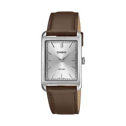 Quarzuhr, braun, silberfarben, CASIO TIMELESS COLLECTION, Armbanduhren, Herren, Quarzuhr, Armbanduhr, Herrenuhr, Lederarmband, analog