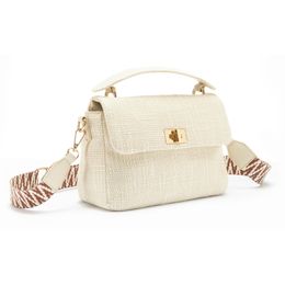 Umh&auml;ngetasche Vivance "Schultertasche, Tragetasche, Crossbody Bag, Damentasche, Strandtasche", Damen, Gr. B/H/T: 25cm x 16cm x 10cm, beige, Web, Textil, unifarben mit Farbeinsatz, Taschen Umh&auml;ngetasche, Handtasche Damen zum Umh&auml;ngen mit besticktem Schulterriemen VEGAN