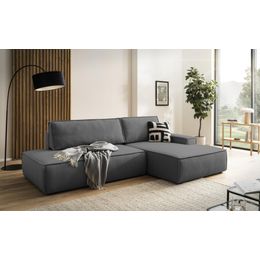 Ecksofa OTTO HOME "SHERWOOD, Schlafsofa in L-Form offen (275cm), Cord, Leinenoptik", grau (anthrazit), B:275cm H:85cm T:167cm, 100% Polyester, Sofas, Ecksofa, Schlaffunktion und Bettkasten, Kedernaht, hoher Sitz- & Liegekomfort