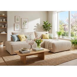 Ecksofa Trendmanufaktur "Prag, Schlafsofa mit Bettkasten, Couch in L-Form, Breite 253 cm", cream, B:253cm H:82cm T:167cm, 92%Polyester, 8%Polyamide, Sofas, Ecksofa, in Cordstoff HYPER, cream, Recamiere rechts